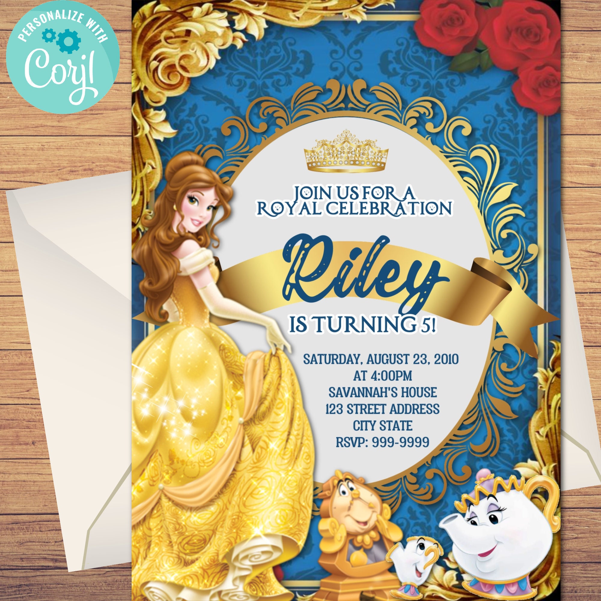 Princess Belle Birthday Invitation, Princess Belle, Belle, Birthday ...