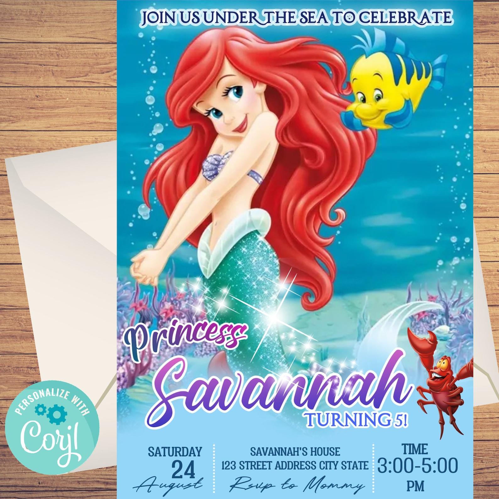 Little Mermaid Birthday Invitation, Birthday Invitation, Little Mermaid ...