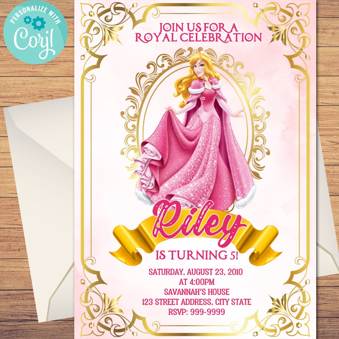 Princess Aurora Birthday Invitation, Princess Aurora, Sleeping Beauty ...