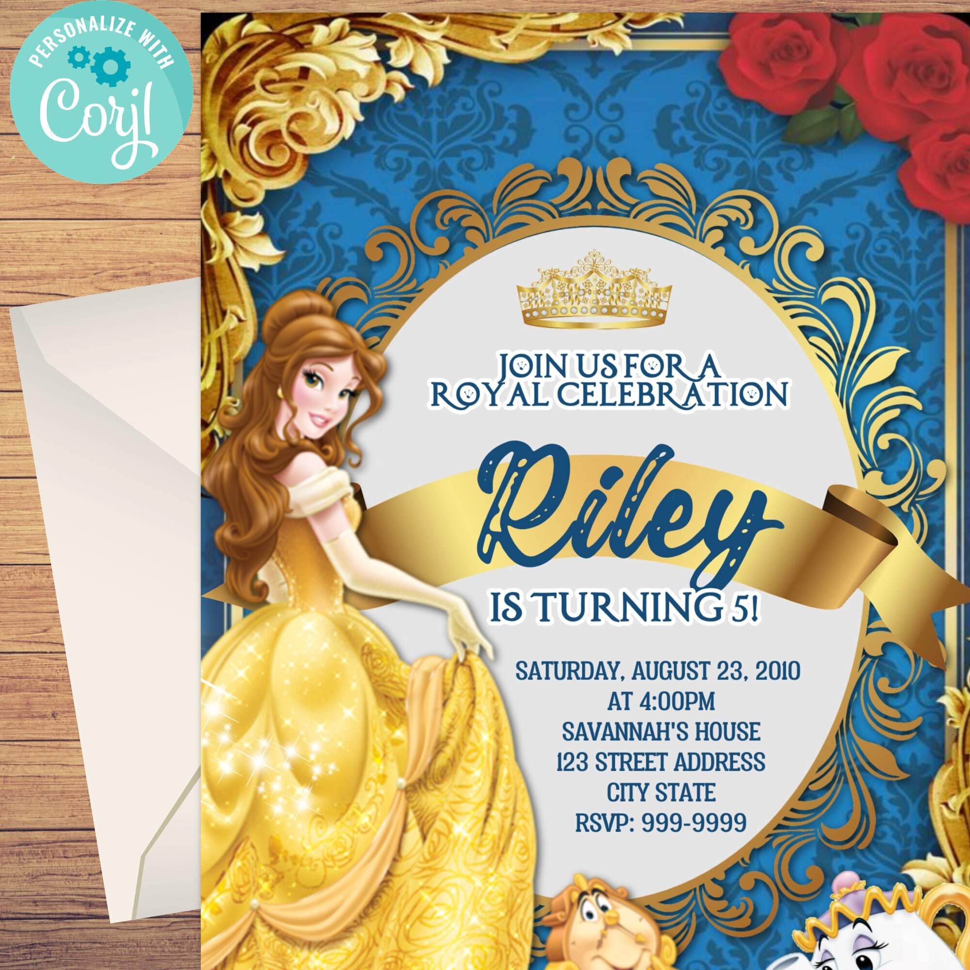 Princess Belle Birthday Invitation, Princess Belle, Belle, Birthday ...