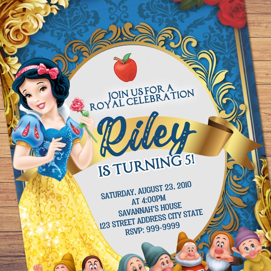 Princess Snow White Birthday Invitation, Princess Snow White, Snow ...