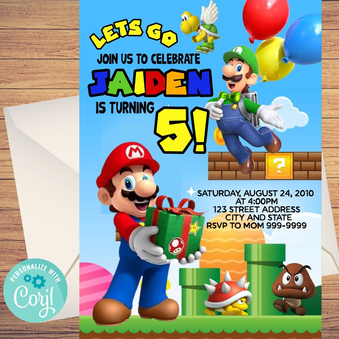 Super Mario Birthday Invitation, Birthday Invitation, Super Mario ...