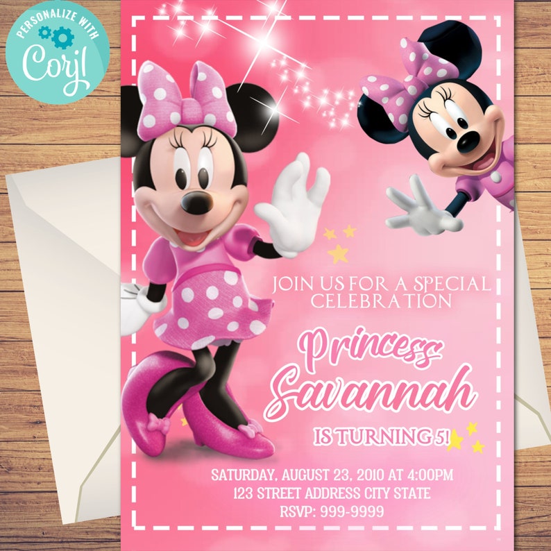 Editable Minnie Mouse Birthday Invitation, Template Minnie Mouse ...