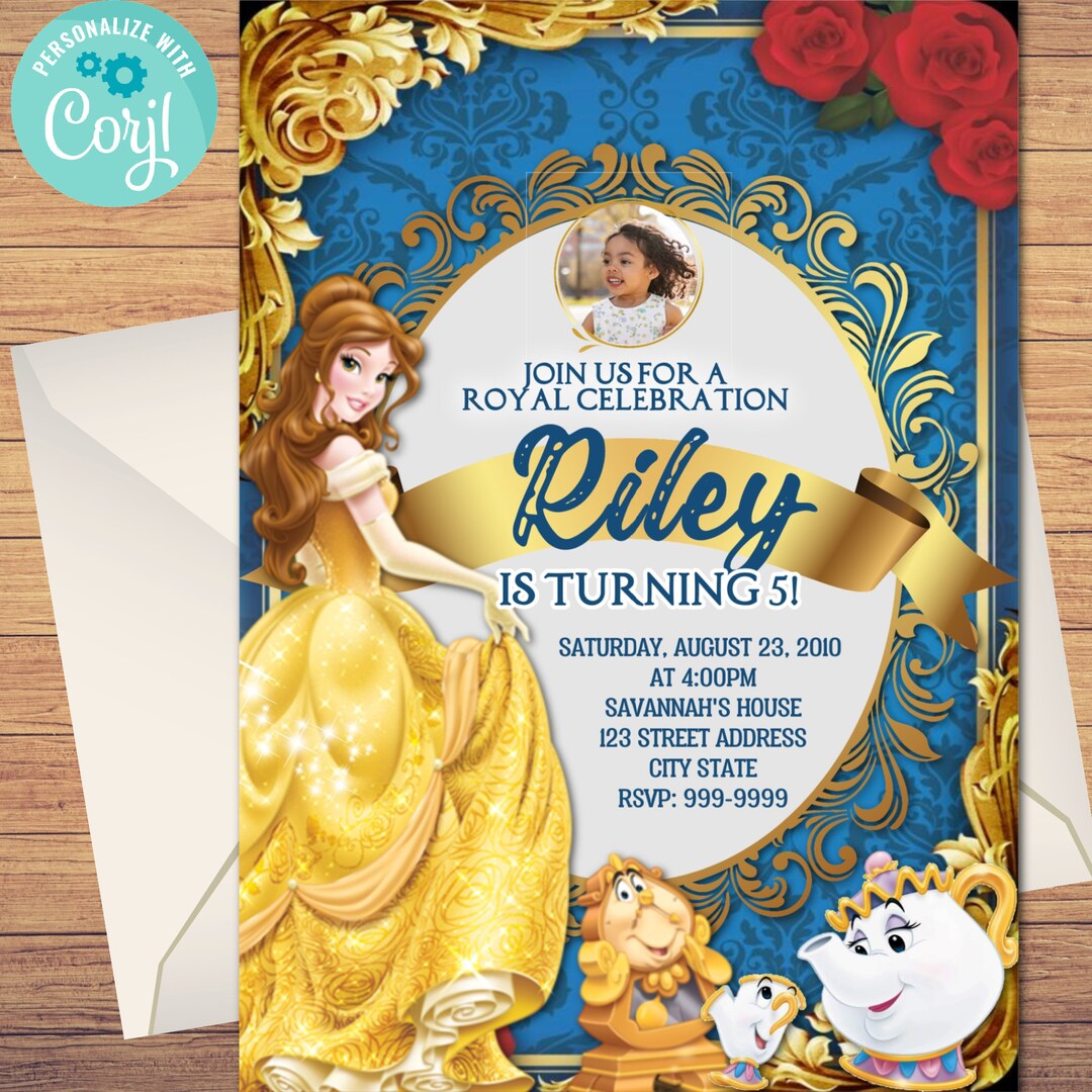 Princess Belle Birthday Invitation, Princess Belle, Belle, Birthday ...