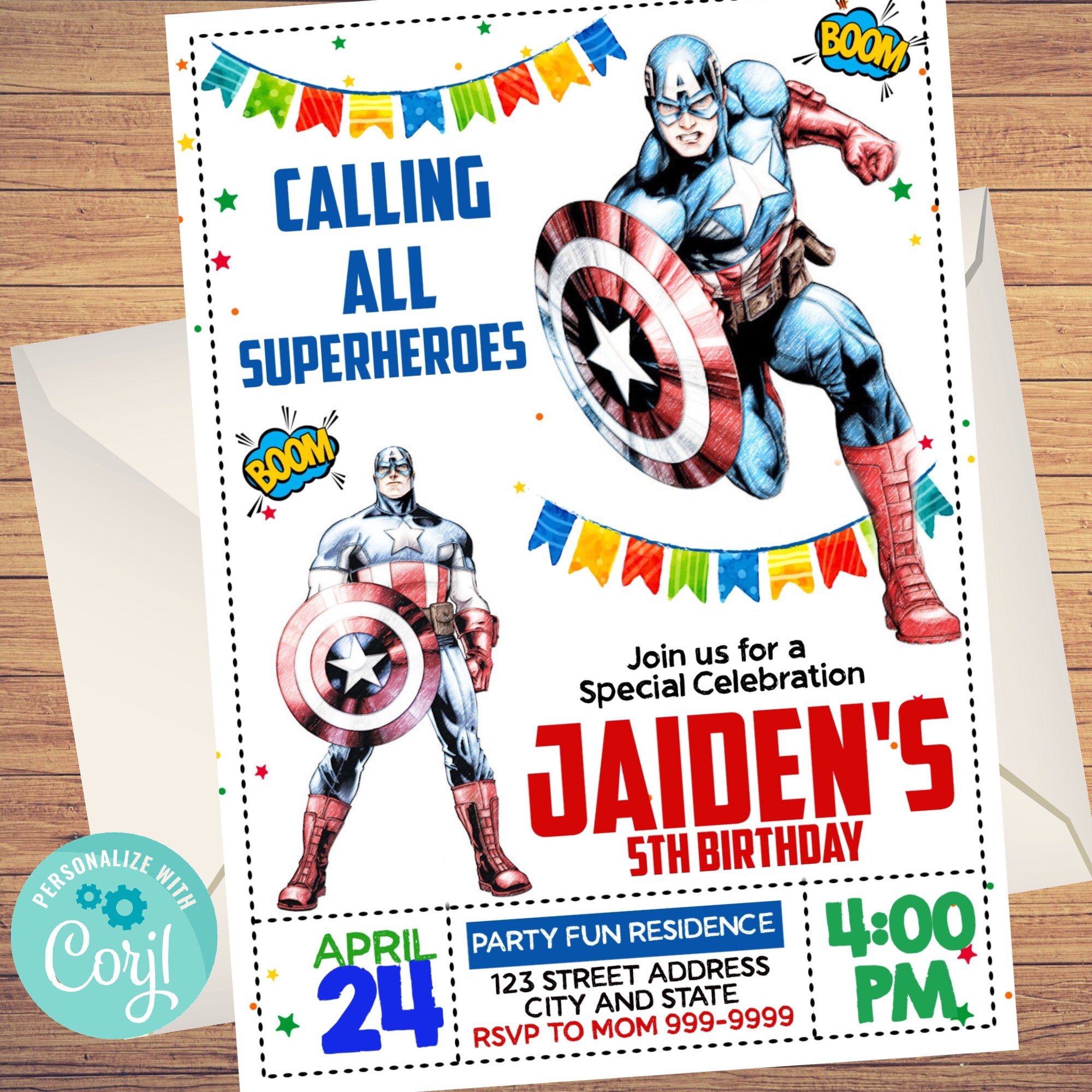 Editable Captain America Birthday Invitation, Template Captain America ...