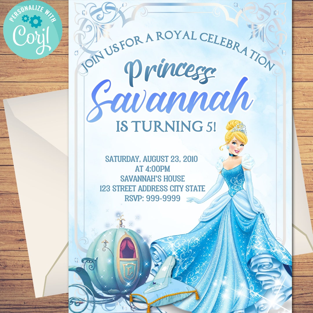 Princess Cinderella Birthday Invitation, Princess Cinderella ...