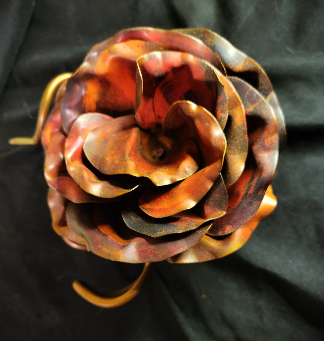 Copper Rose With Base, Handcrafted, Flame Colored for Gifts ...