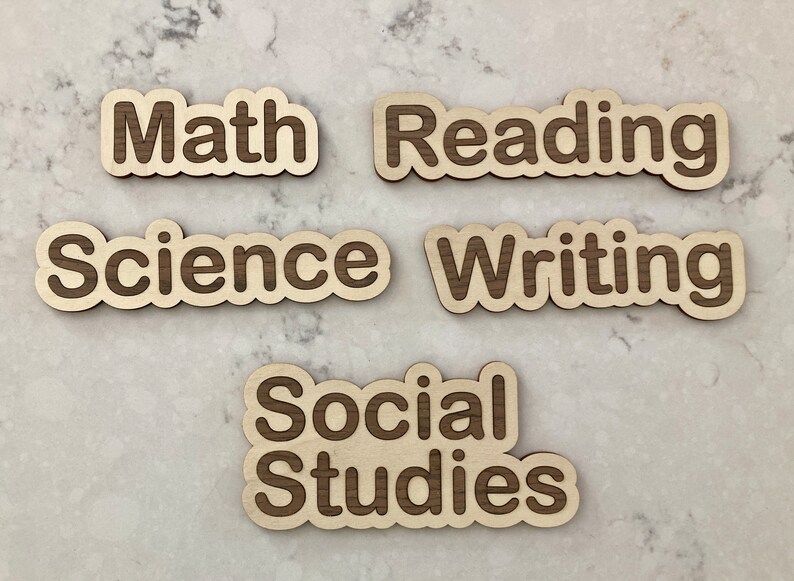 Set of 5 Teacher Whiteboard Subject Magnets: Reading, Writing, Science ...