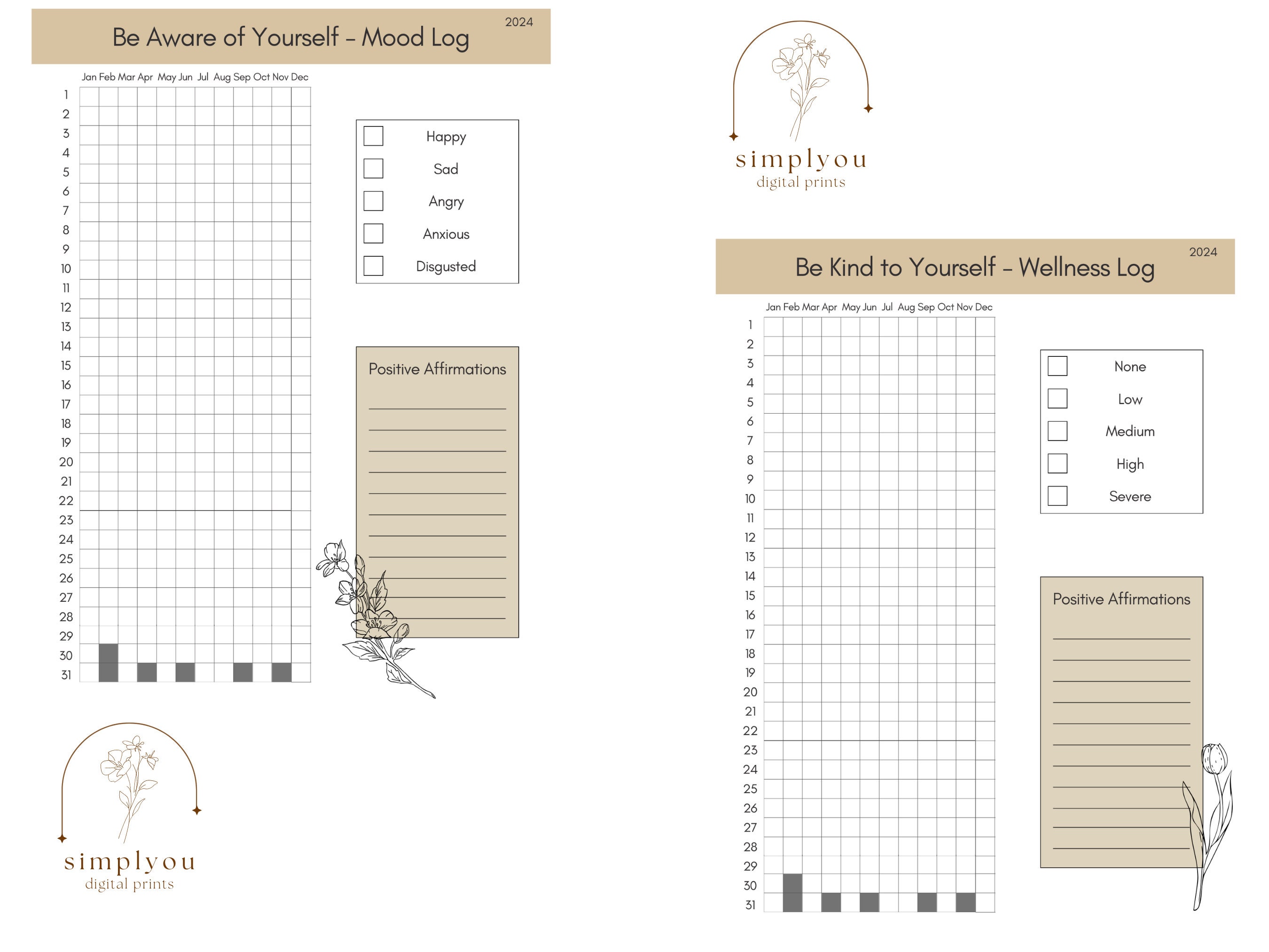NEW Color-coded Daily Logs! 5 Printable Logs Including an Exercise Log ...