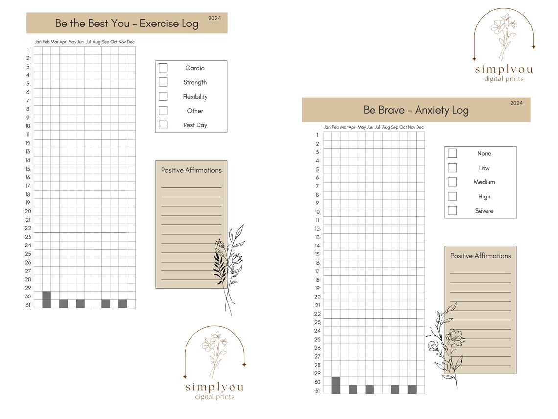 NEW Color-coded Daily Logs! 5 Printable Logs Including an Exercise Log ...