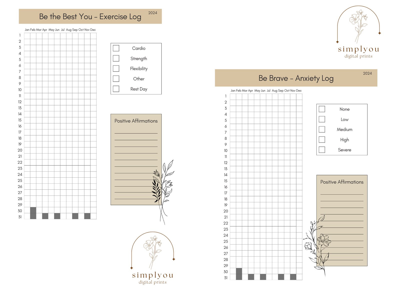 NEW Color-coded Daily Logs! 5 Printable Logs Including an Exercise Log ...