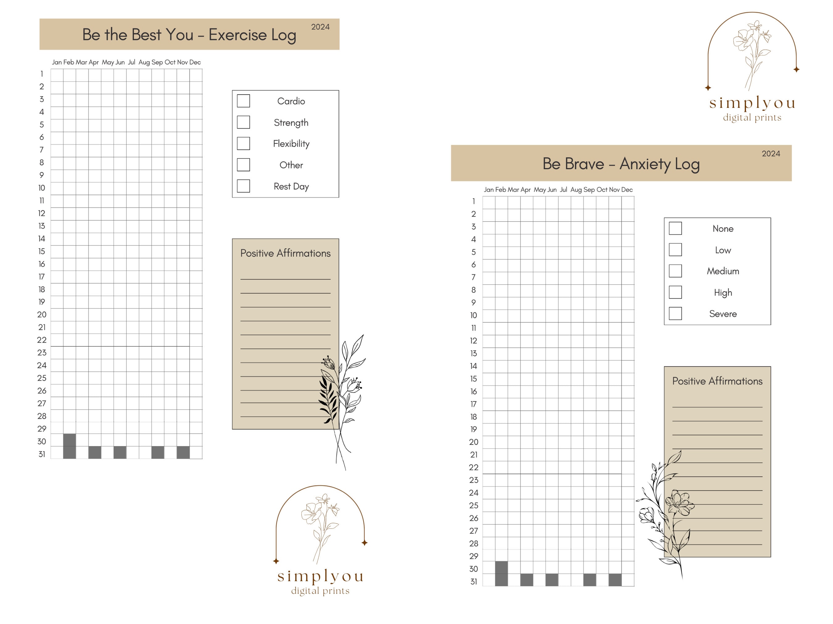 NEW Color-coded Daily Logs! 5 Printable Logs Including an Exercise Log ...