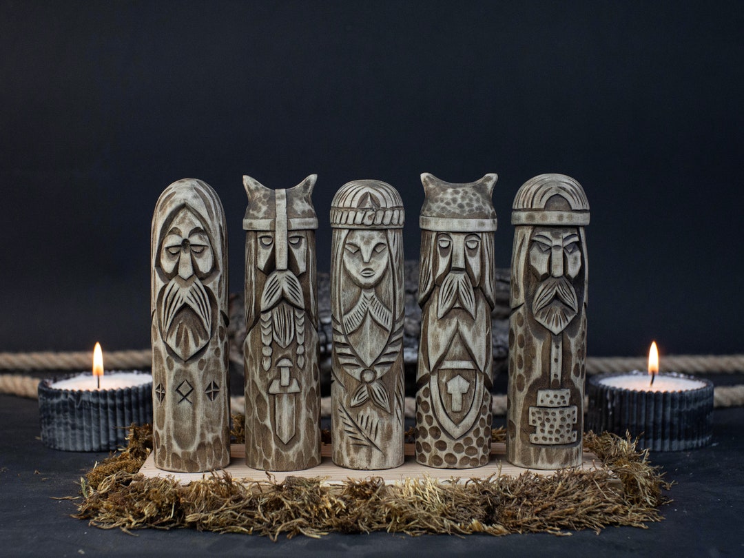 Scandinavian God Set, Handcrafted Wooden Sculptures. Altar. Heathen ...