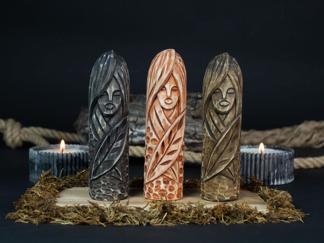 Eir the Valkyrie Healer, Handcrafted Wooden Sculpture. Norse Goddess of ...