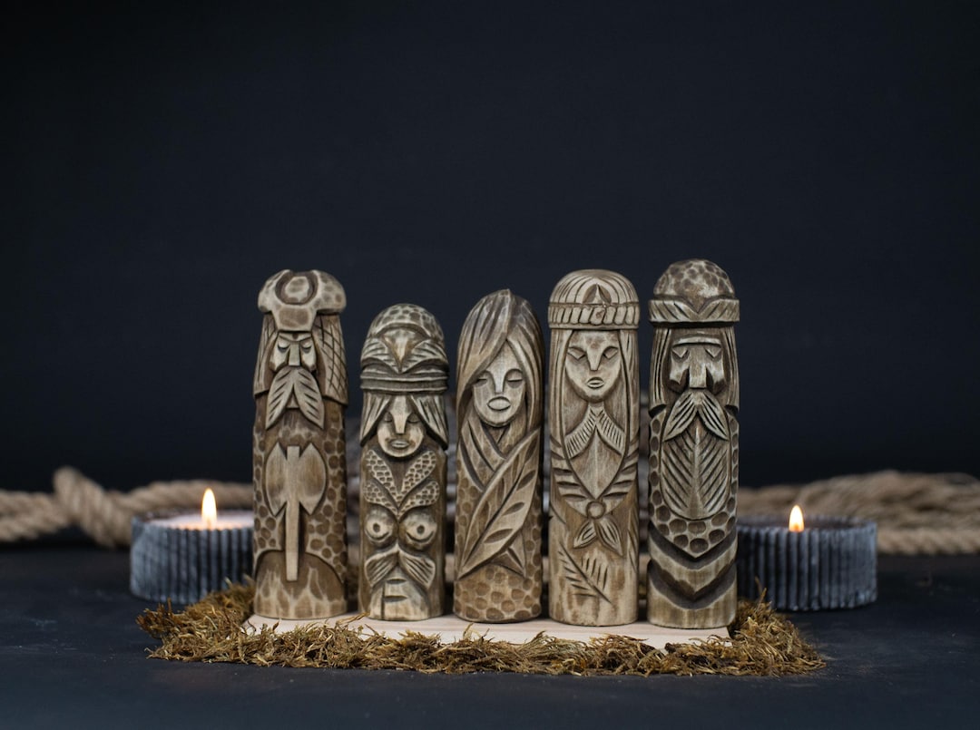 Set Scandinavian Gods, Handcrafted Wooden Sculptures. Norse Gods of ...