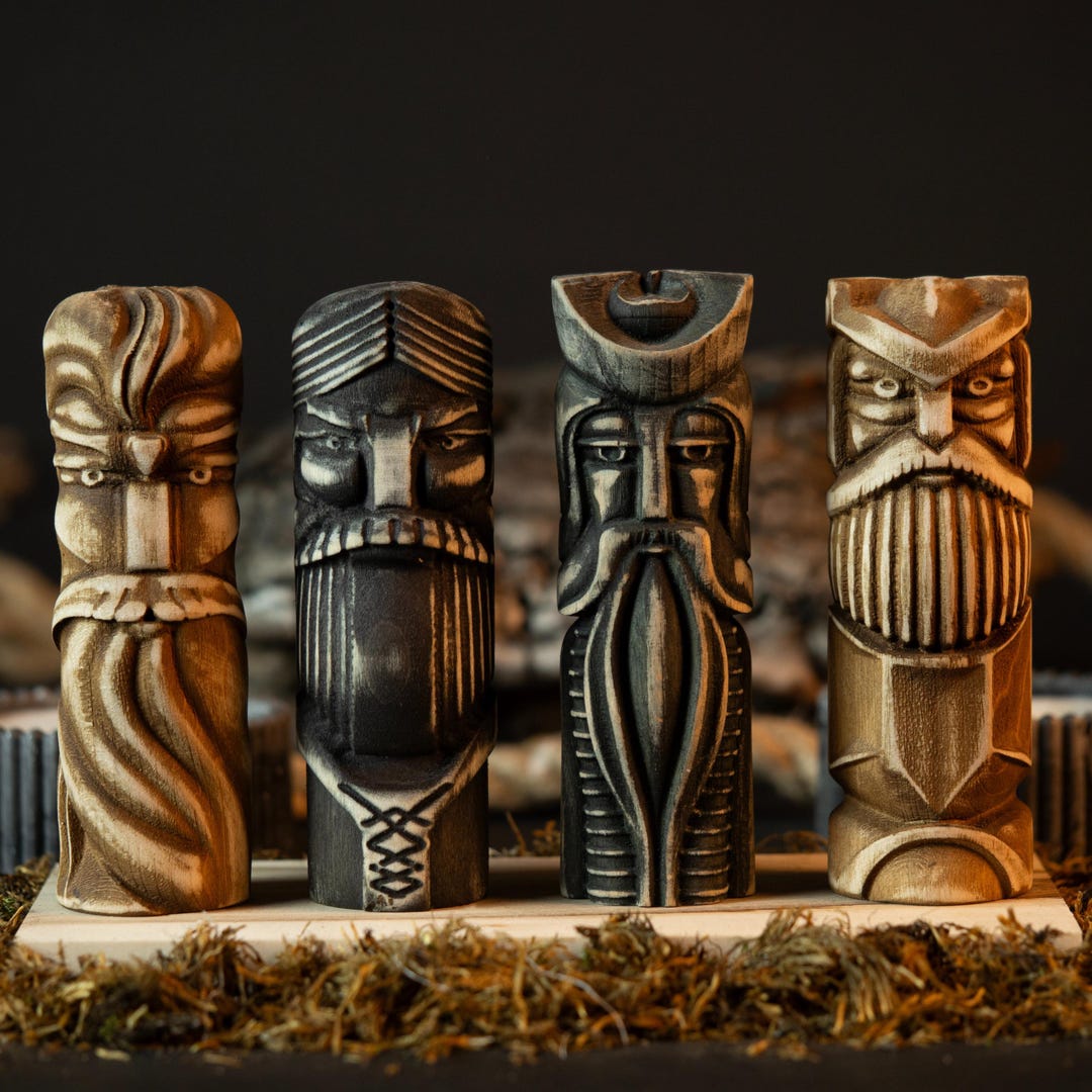 Set of 4 Pagan Wooden Figurines – 4.7 Inches Norse and Slavic Gods ...