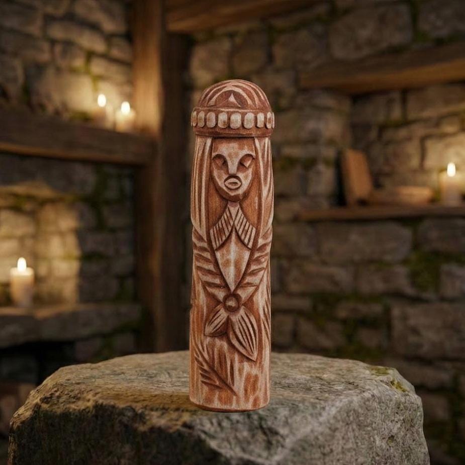 Freyja Wooden Figurine – Norse Goddess of Beauty & Love Statue, Hand ...