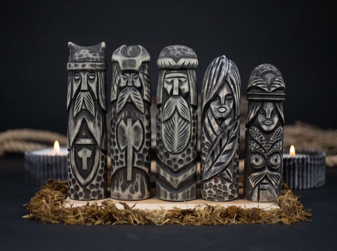 Set of Scandinavian Gods, Handcrafted Wooden Sculptures. Carving Home ...