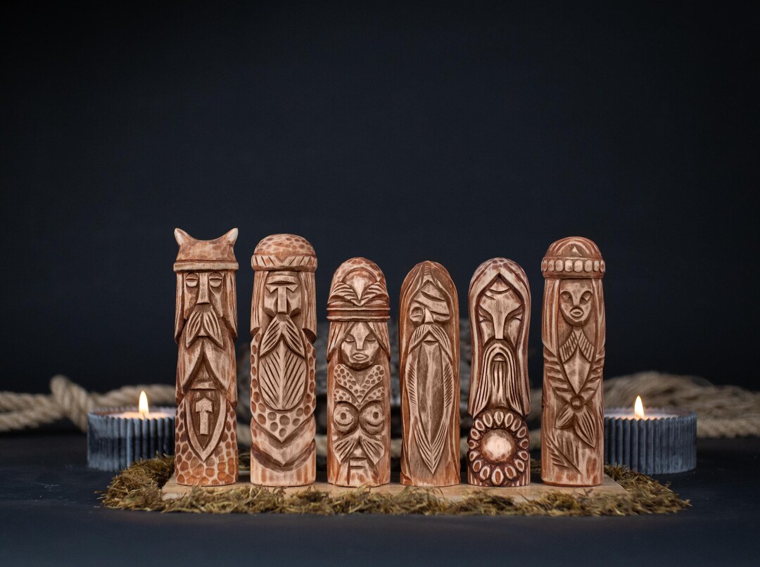 Handcrafted Wooden Sculptures. Set 6-piece. Gods of Storm, Wisdom and ...