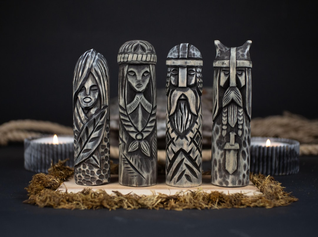 Scandinavian Goddesses and Gods, Handcrafted Wooden Sculptures. Carving ...