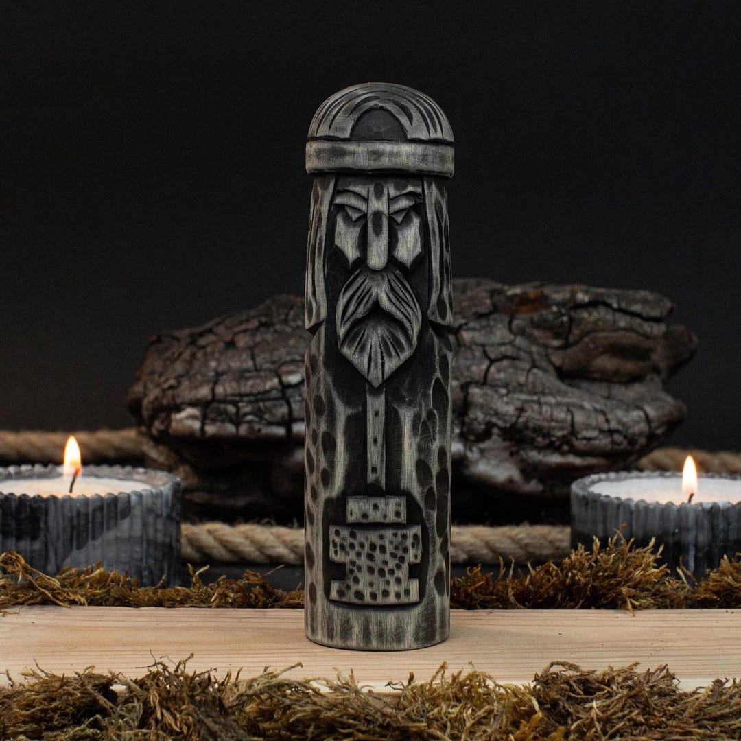 Wooden Figurine - Thor. Scandinavian God. Black Viking Statue. Altar ...