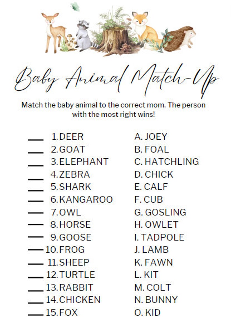 Woodland Animal Baby Shower Game Bundle, 15 Editable Baby Shower Game ...