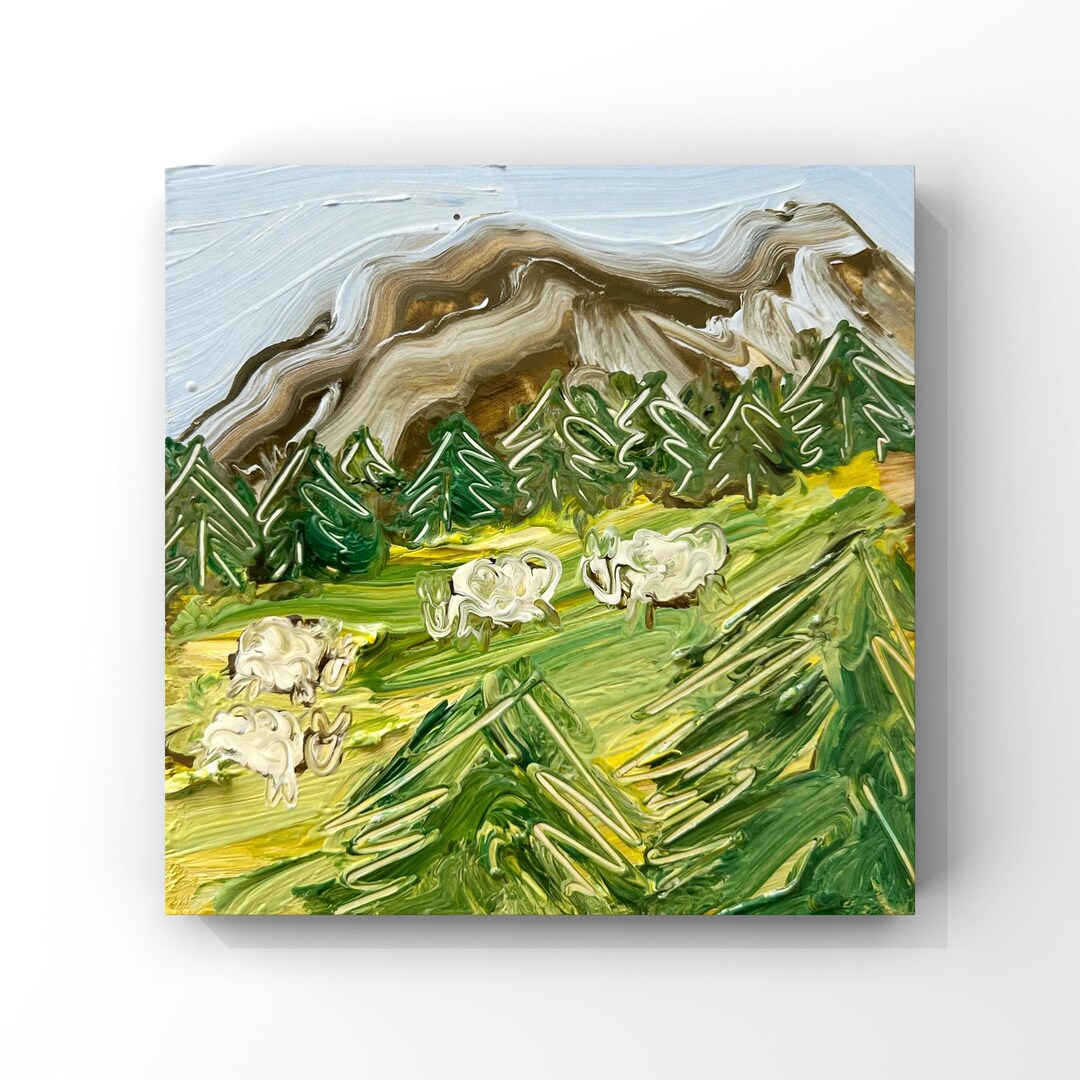 Sheep Oil Painting Semi Abstract Mountain Landscape Alpine Grazing ...