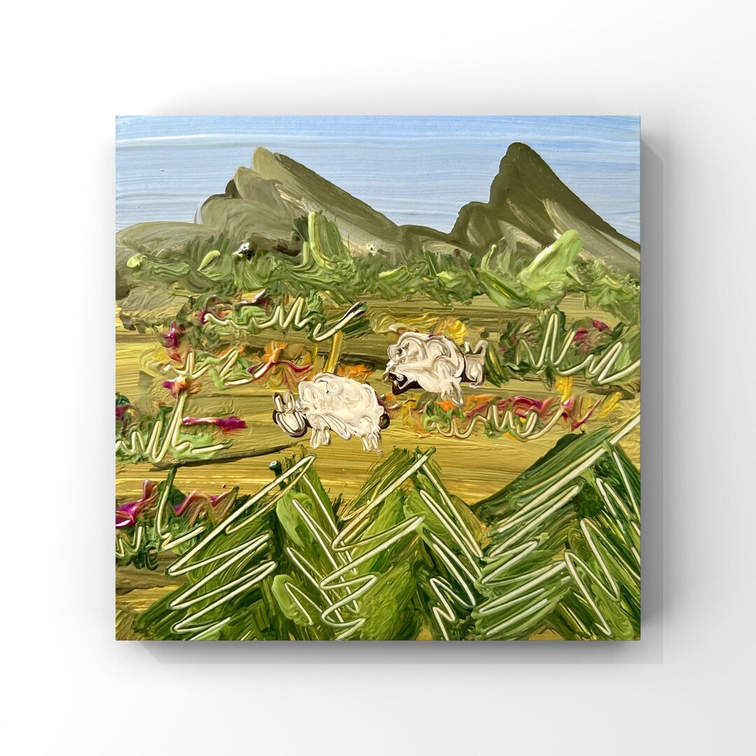 Sheep Oil Painting Alpine Meadow Art Semi Abstract Mountain Landscape ...