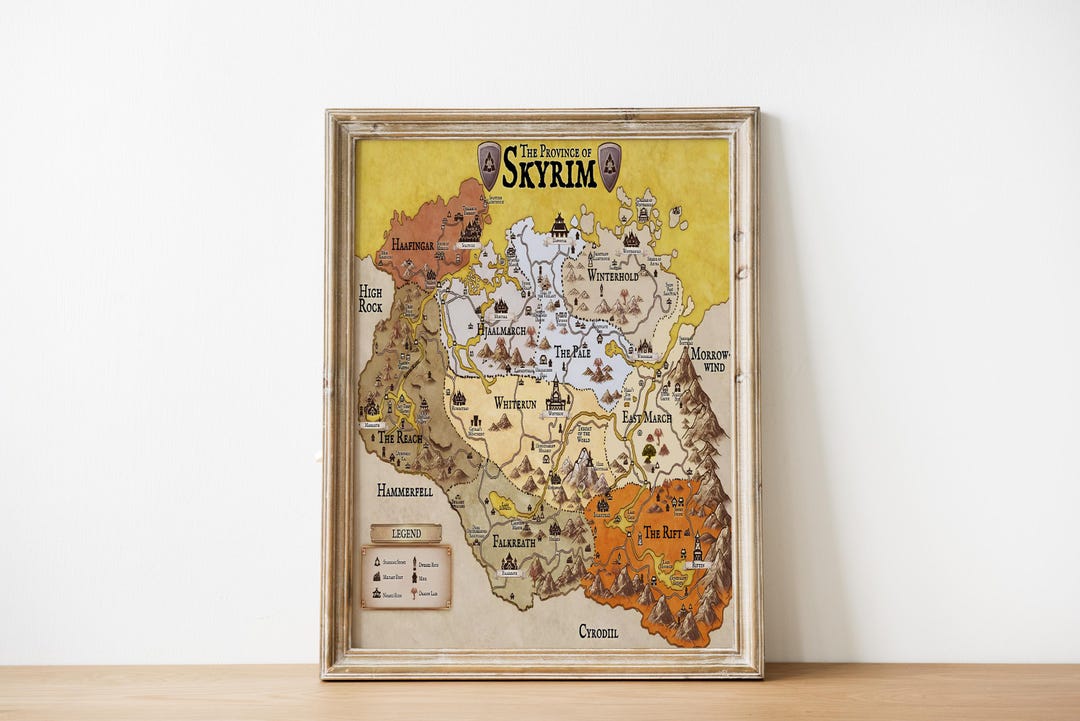 Skyrim Map Print,the Elder Scrolls Map,map of Tamriel Canvas,province ...