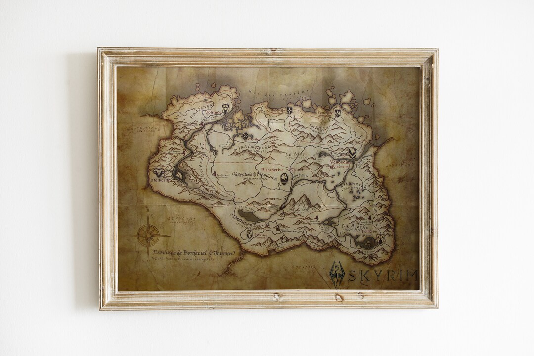 Skyrim World Map Wall Artskyrim Decorvideo Game World Mapskyrim Wall ...