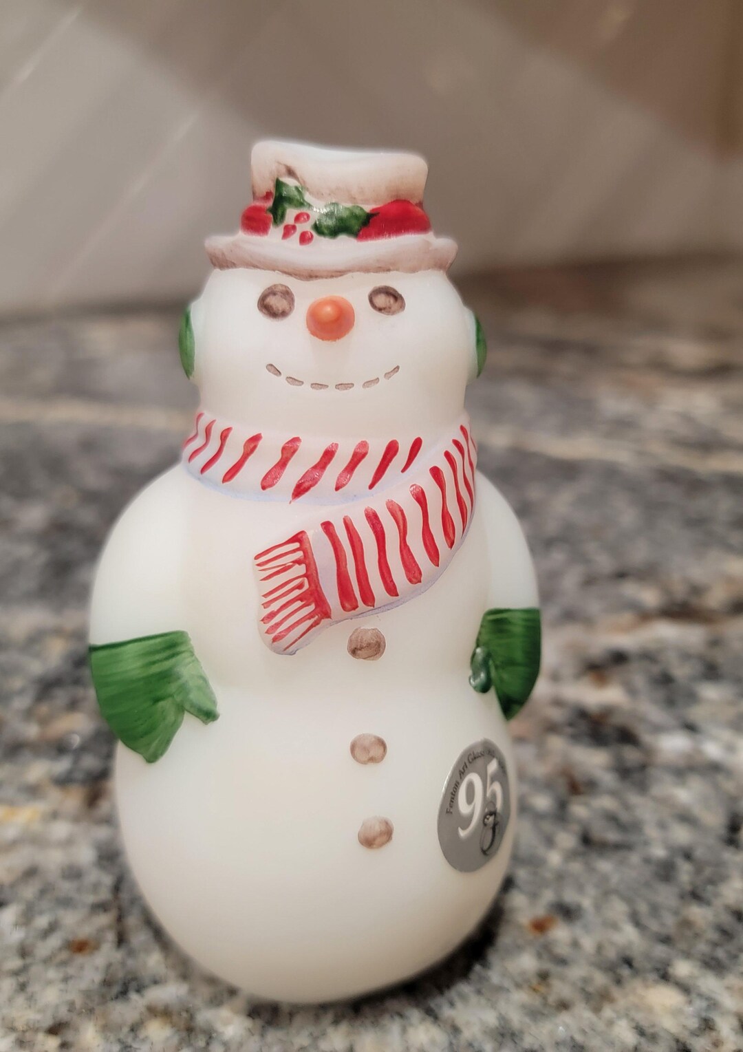 Rare HTF 95 Anniversary Fenton Signed Glass Snowman With Mittens and a ...