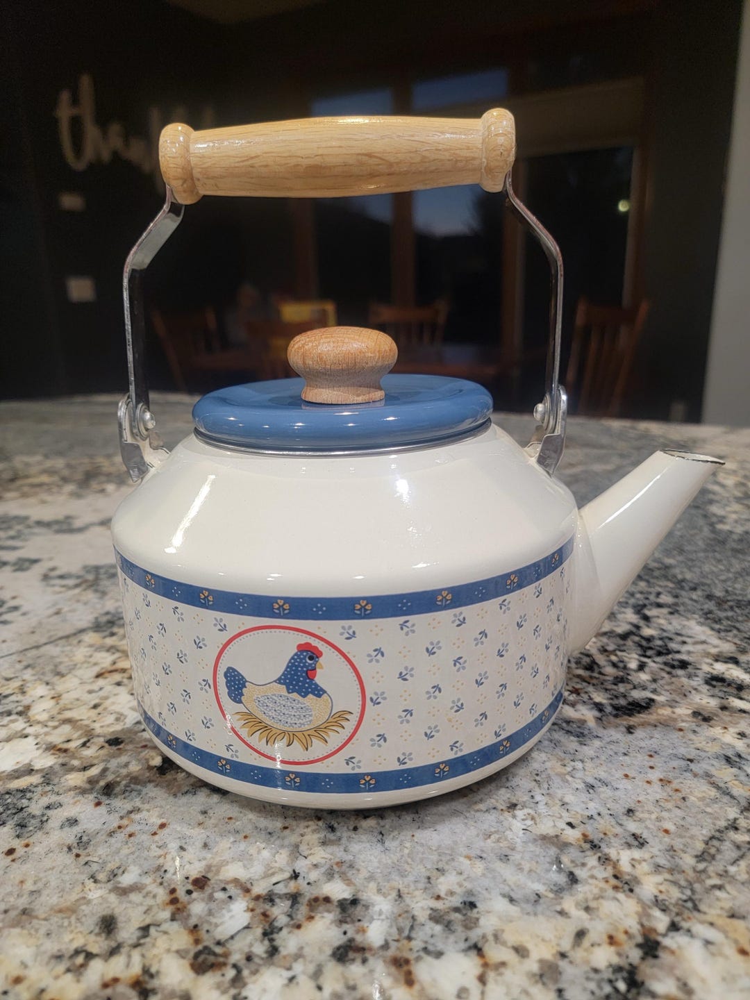 Vintage Country Hen Kettle Teapot Floral and Blue - Etsy