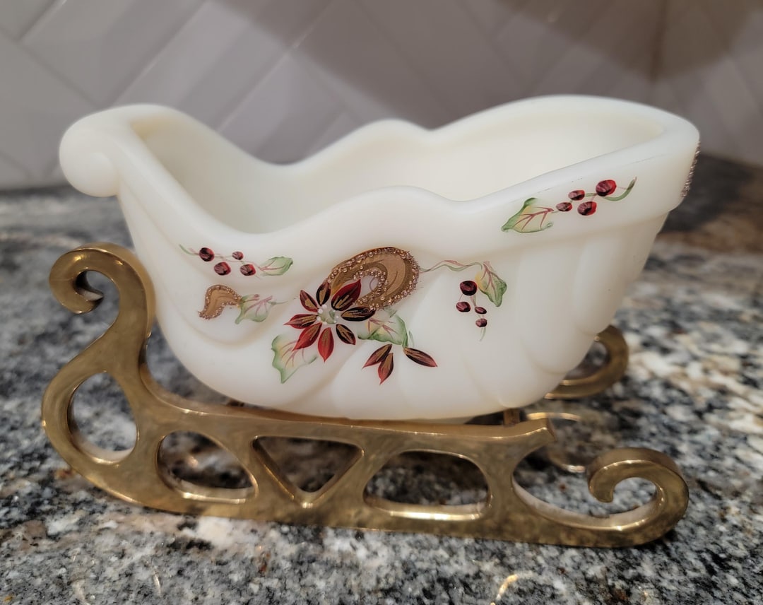 Rare HTF Fenton Signed Glass Sleigh With a Brass Sled - Etsy