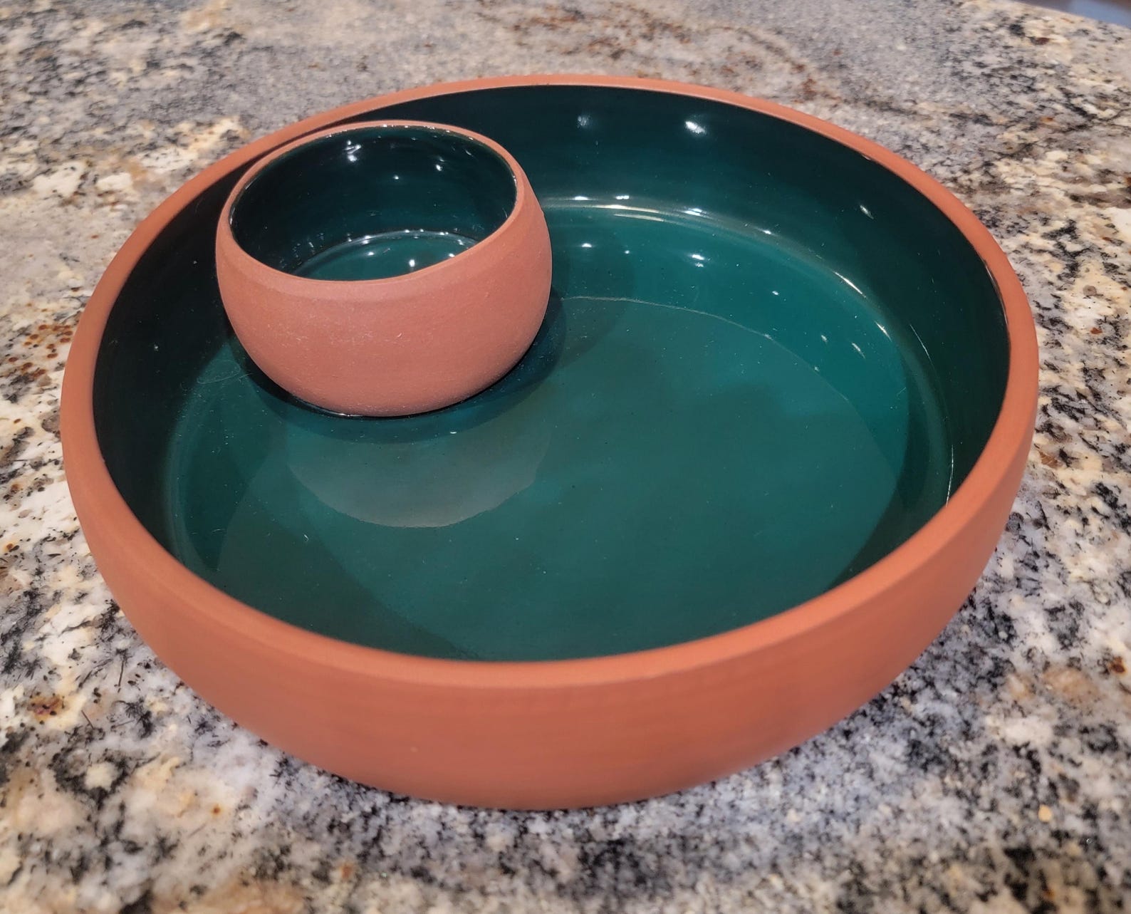 Vintage Terra Cotta Over and Back Inc. Chip and Dip Serving Dish With ...