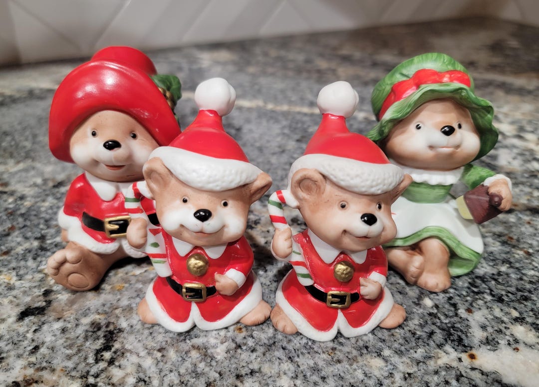 Set of 4 Homco #5600 Christmas Bear Figurines "claus Family Bears ...