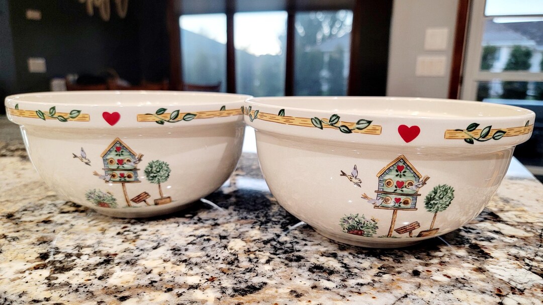Vintage Birdhouse Mixing Bowls by Thomson Pottery Set of 2 8 Wide Bowls ...