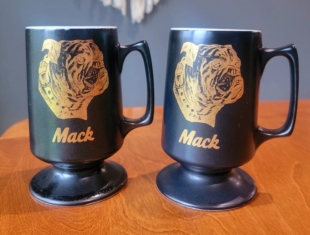 Set of 2 Buntingware MACK Truck Bull Dog Ceramic Coffee Cup Mug Vintage ...