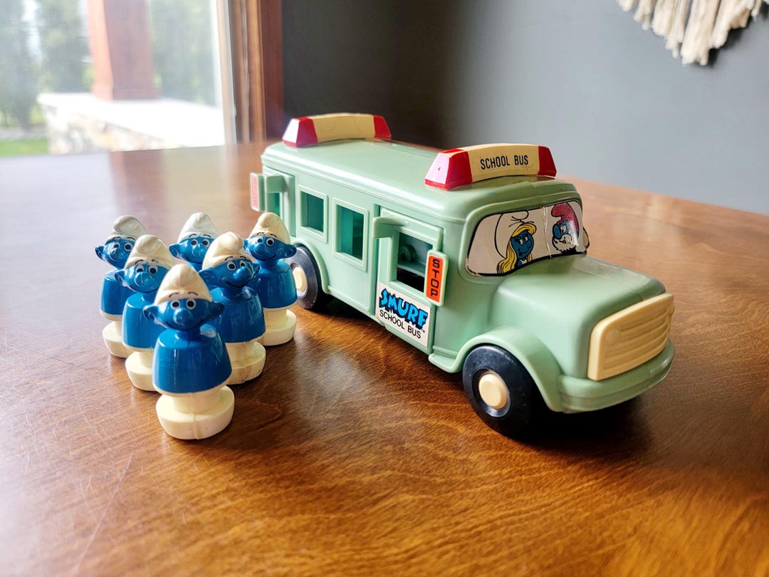Vintage Smurf School Bus With 6 Smurfs Figures Wallace Berre & Co. - Etsy