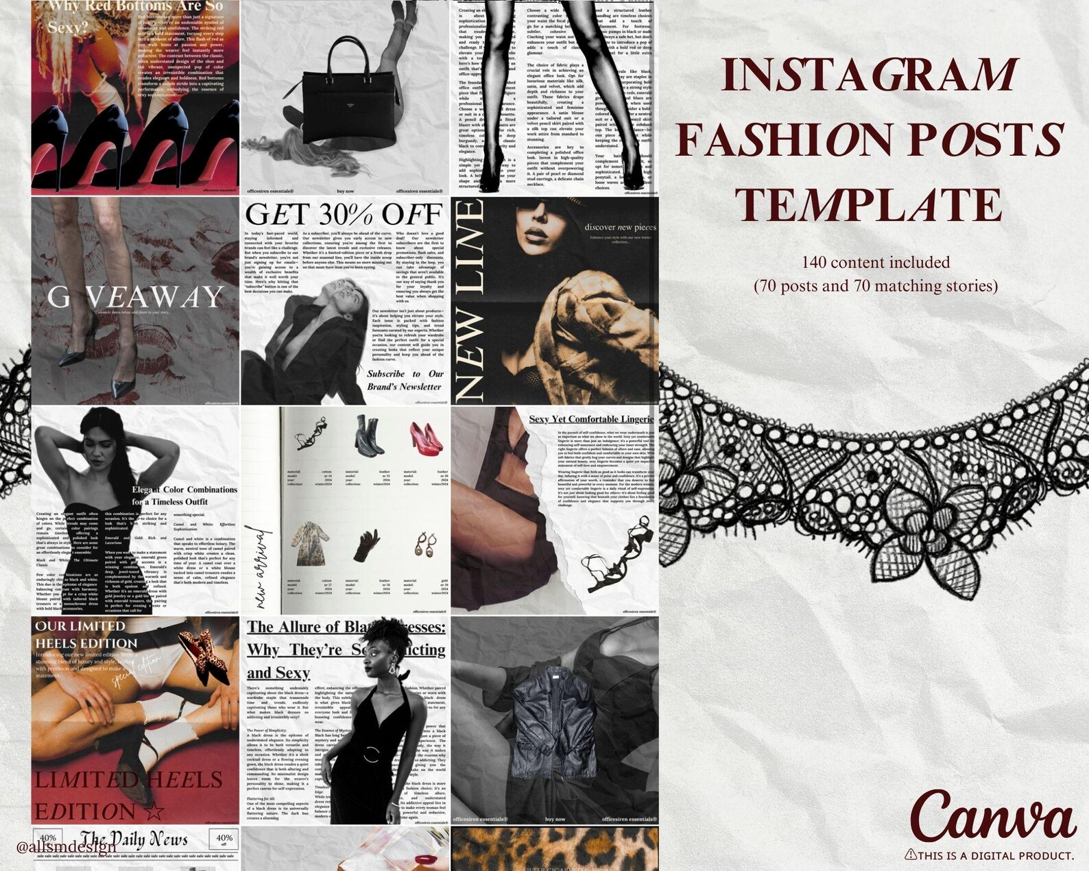 140 Canva Fashion Instagram Template editable Matching Story and Posts ...