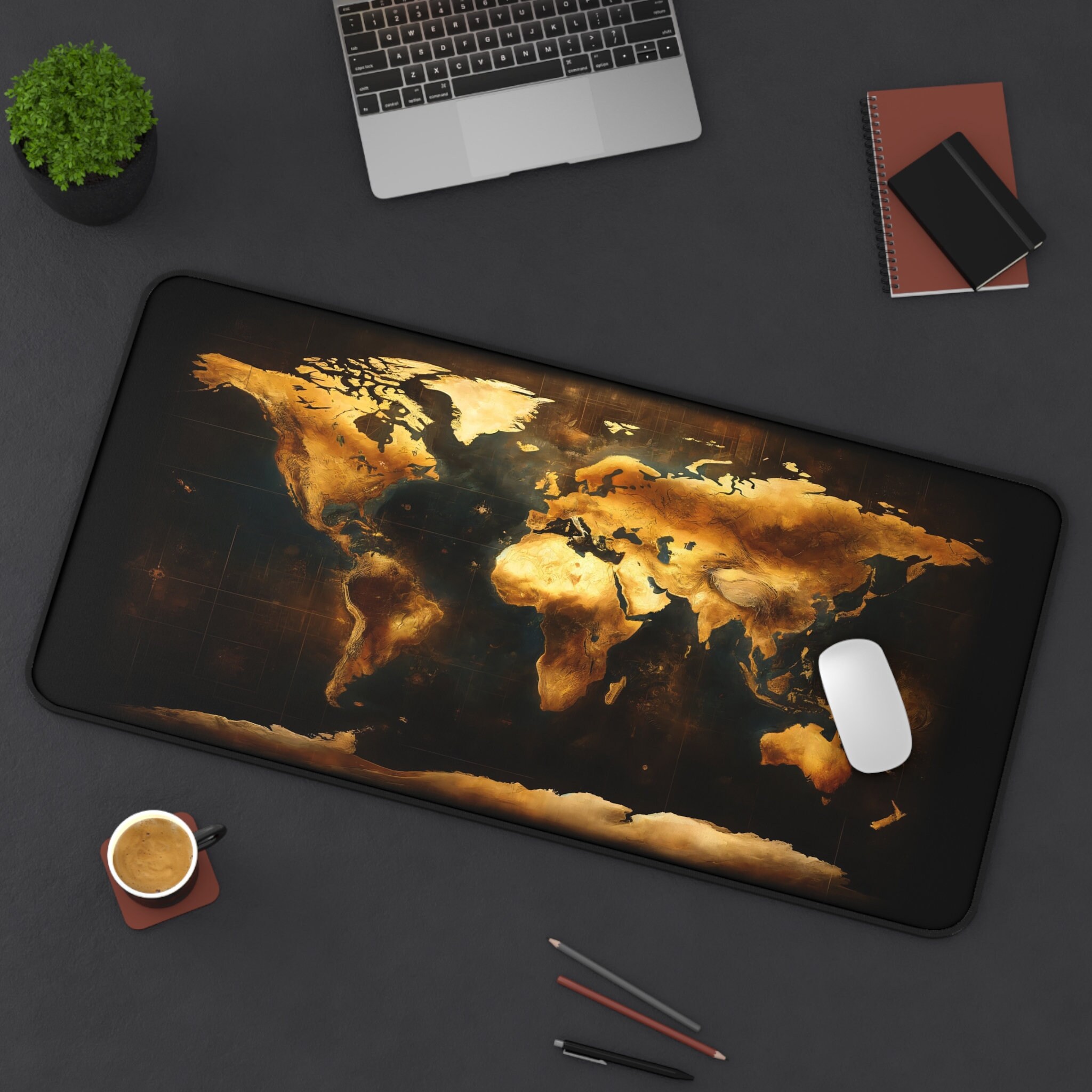 Golden World Map Gaming Mousepad - High Quality XXL Mouse Pad - Printed ...