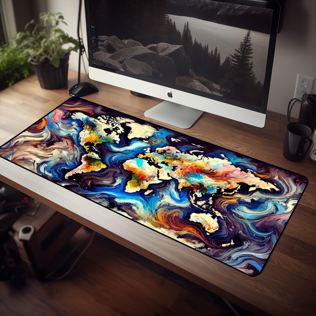 Watercolor Earth World Map Gaming Mousepad - High Quality XXL Mouse Pad ...