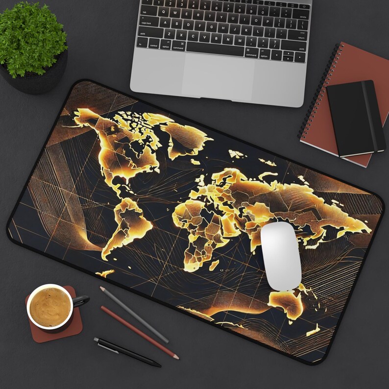 Golden Art World Map Earth Gaming Mousepad - High Quality XXL Mouse Pad ...