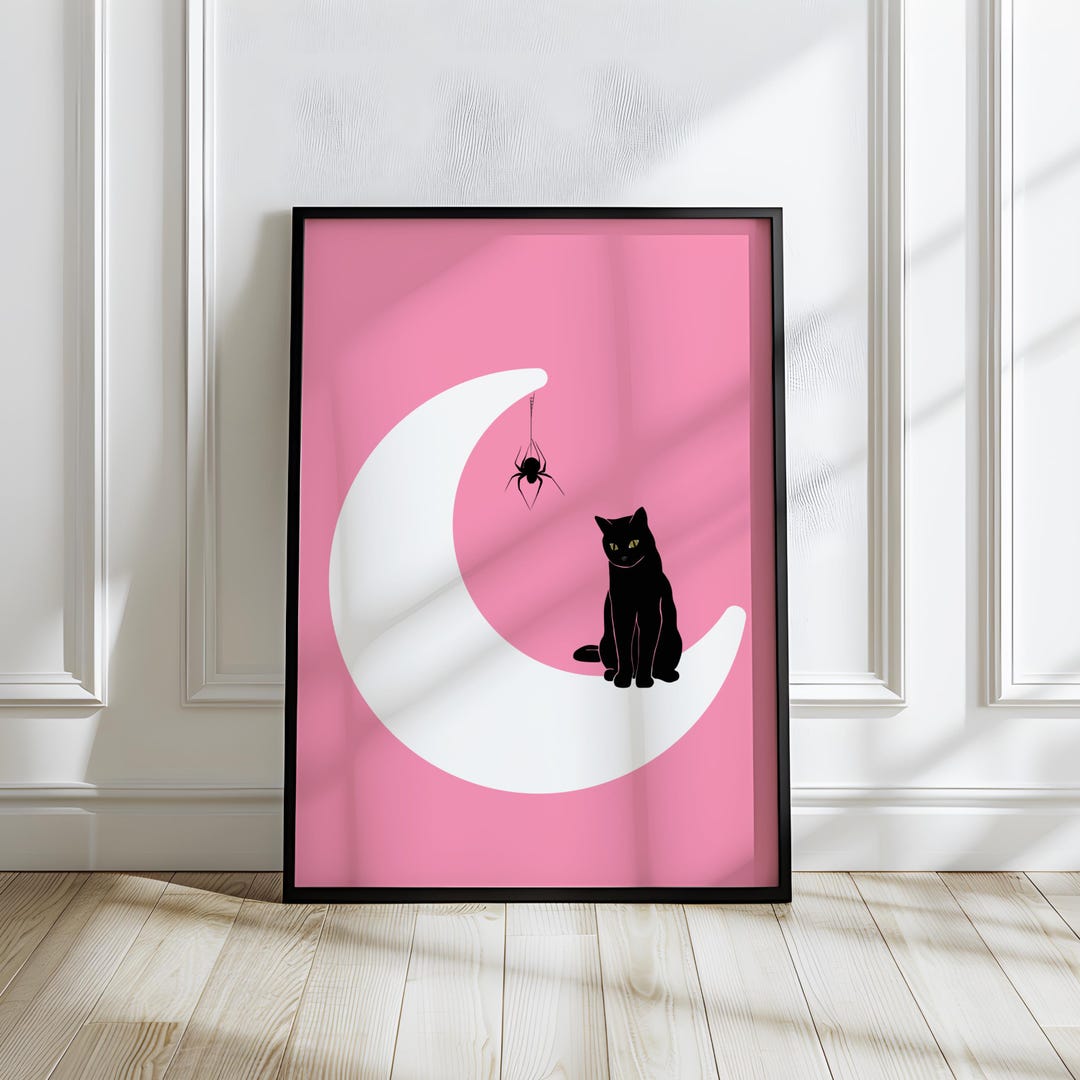 Cute Black Cat Print, Spooky Season Halloween Cat Art Poster, Instant ...