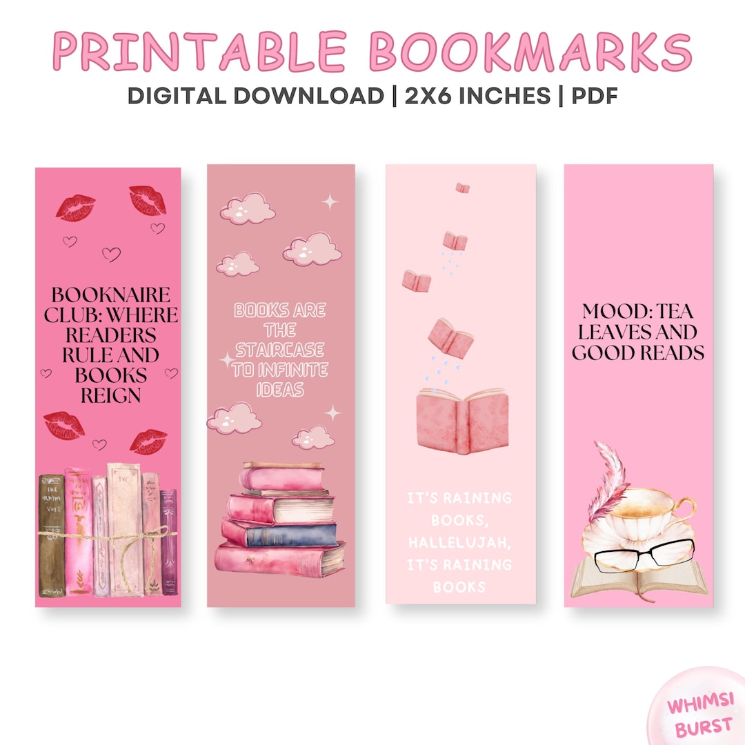 Set of 4 Printable Bookmarks | DIY Bookmarks | Digital Bookmark Designs ...