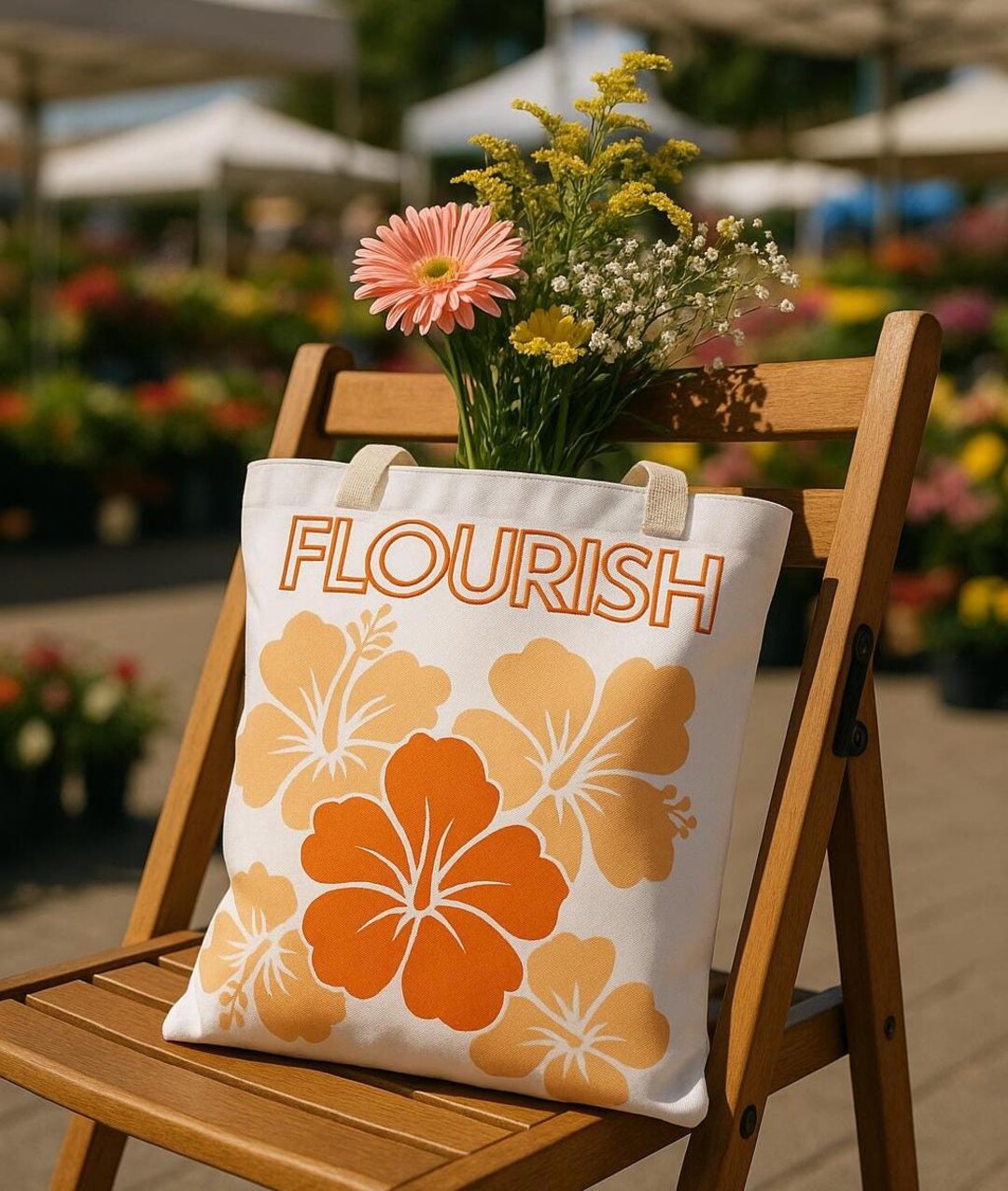 Hibiscus Flower Canvas Tote Bag: Retro Floral Design, Reusable Shopper ...