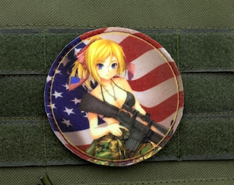 Anime Girl Guns Shorts Sexy Morale Patch Hook and Loop Backing for ...