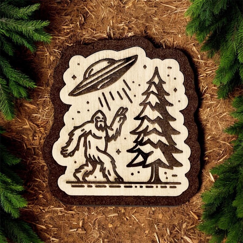 Bigfoot UFO Wood Fridge Magnet: Funny Cryptid Gift - Etsy