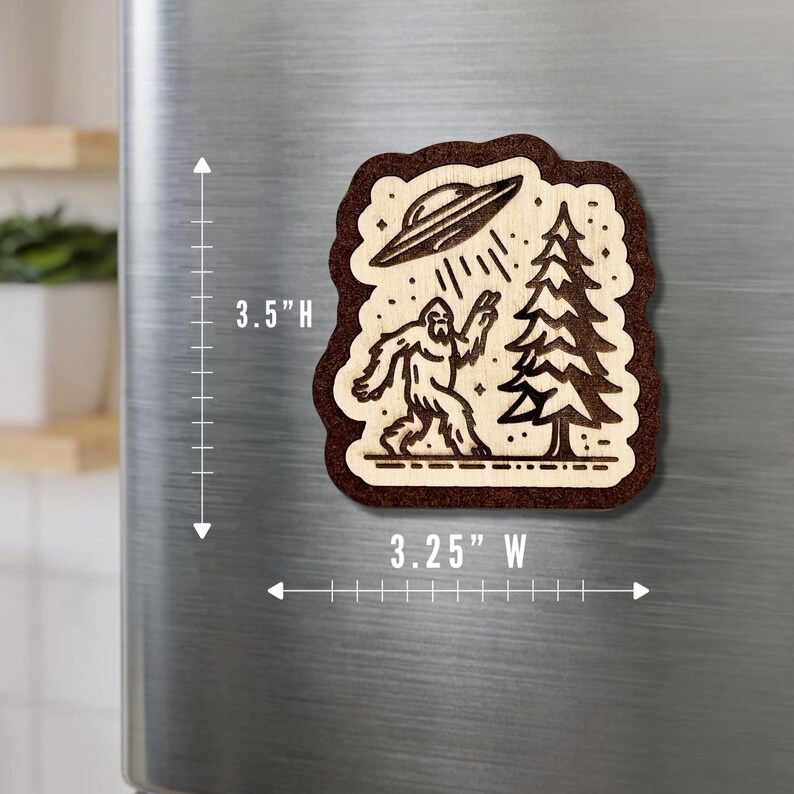 Bigfoot UFO Wood Fridge Magnet: Funny Cryptid Gift - Etsy