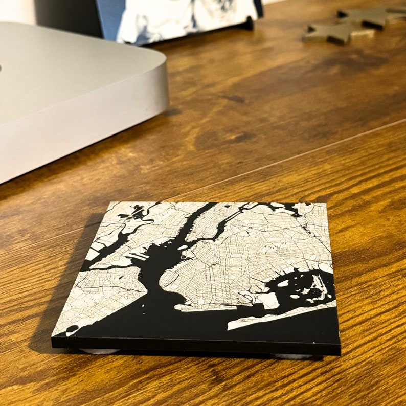 Custom City Map Coasters: Engraved Wood, Personalized Map Art Decor ...