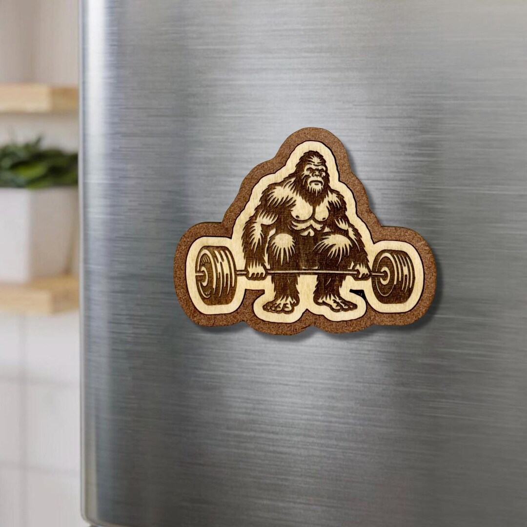 Bigfoot Sasquatch Fridge Magnet | Powerlifter Weightlifting Sasquatch ...